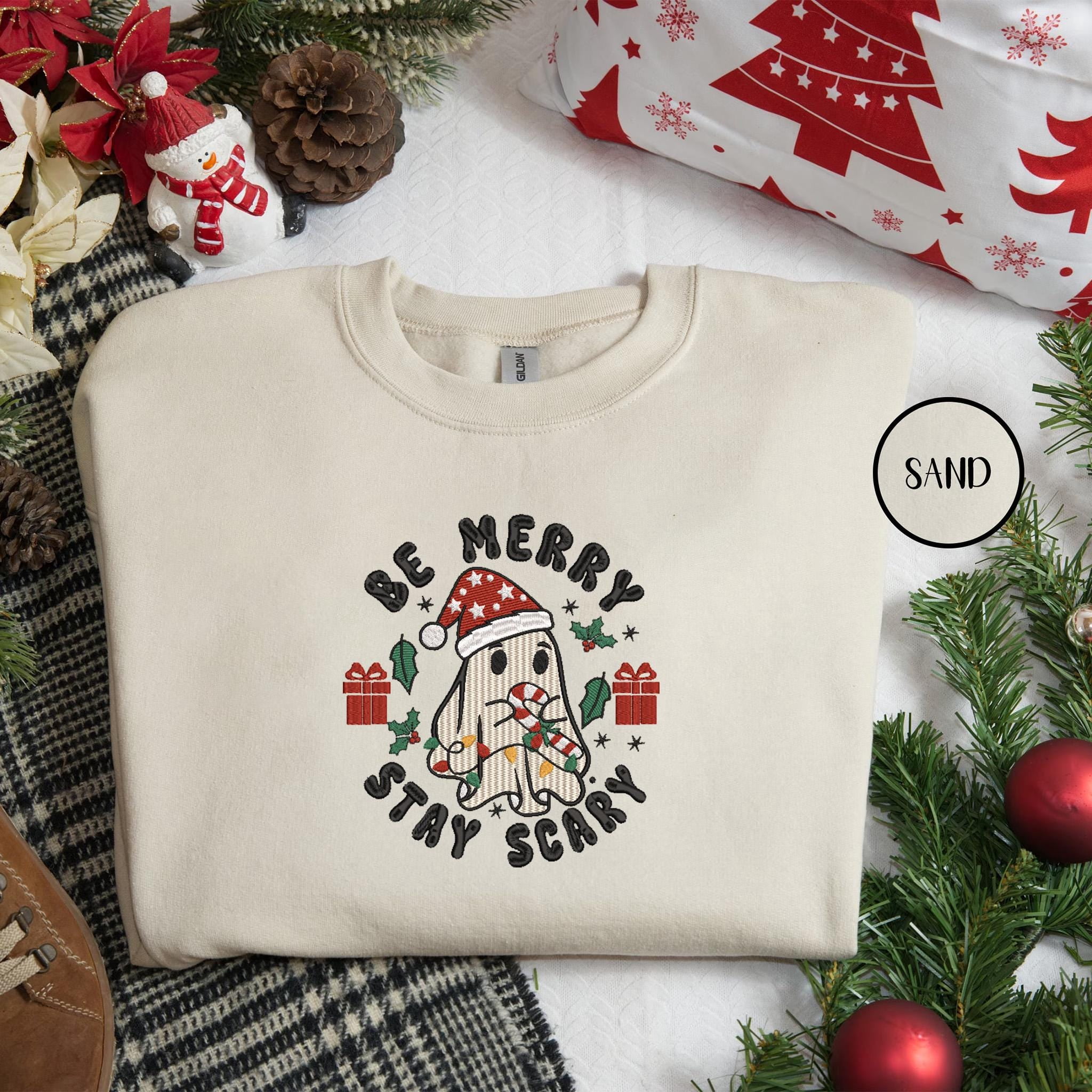 Be Merry Stay Scary Christmas Embroidered Unisex T-shirt Sweatshirt ...
