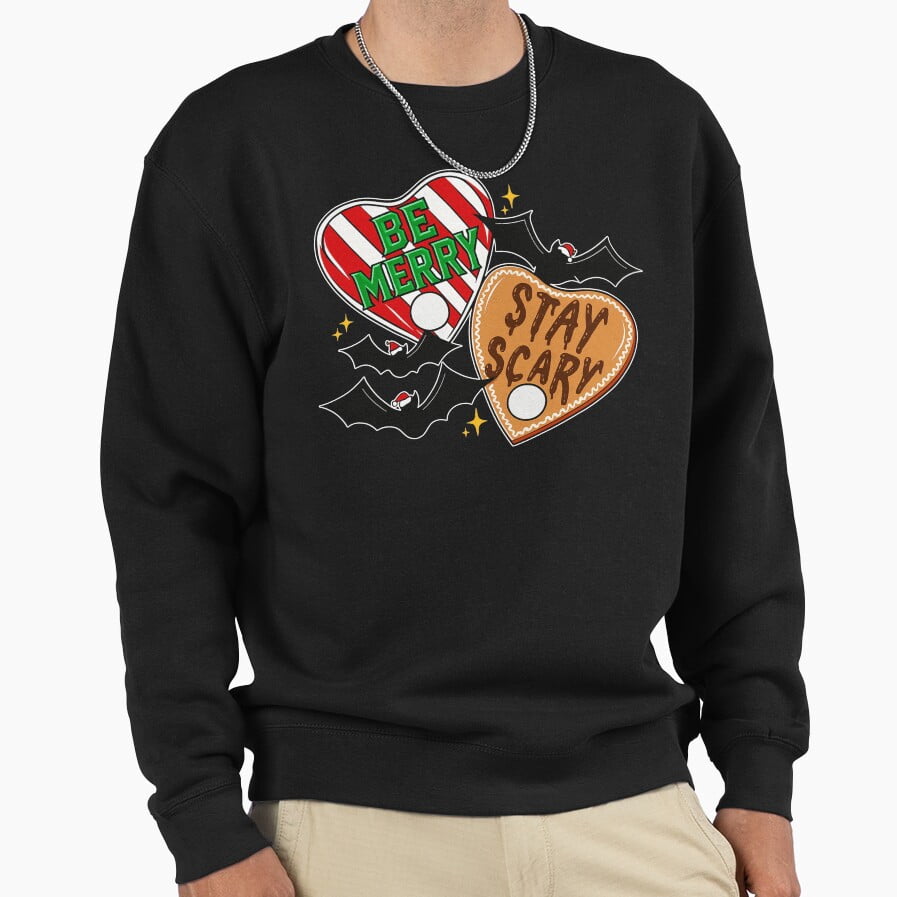 Be Merry Stay Scary Creepy Christmas Graphic Unisex Sweatshirt Funny ...