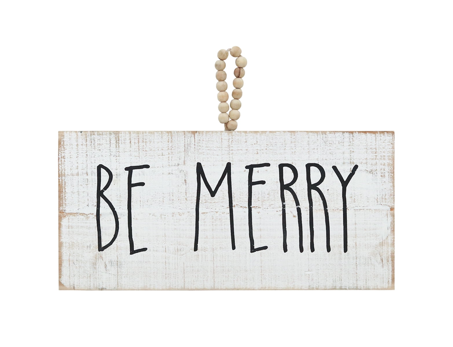 Parisloft Be Merry Wood Wall Hanging Plaque Sign with Natural Wood Bead ...