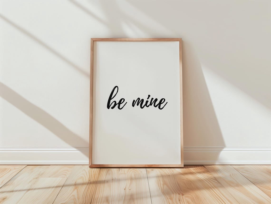 Be Mine Calligraphy Black White Minimalist Romantic Bedroom Graphic ...