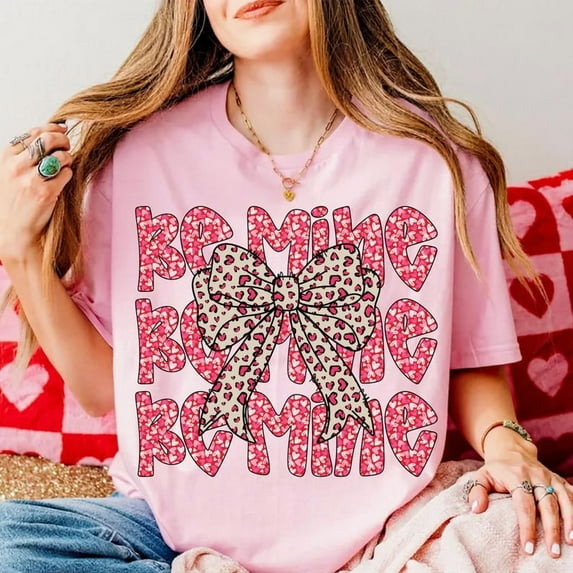 Be Mine Coquette Bow Love Shirt, Pink Bow Love Day Design, V-Day Girly ...