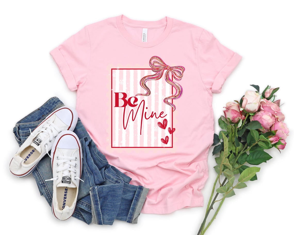 Be Mine Coquette Stamp Ribbon Heart Bow T-Shirt - Walmart.com