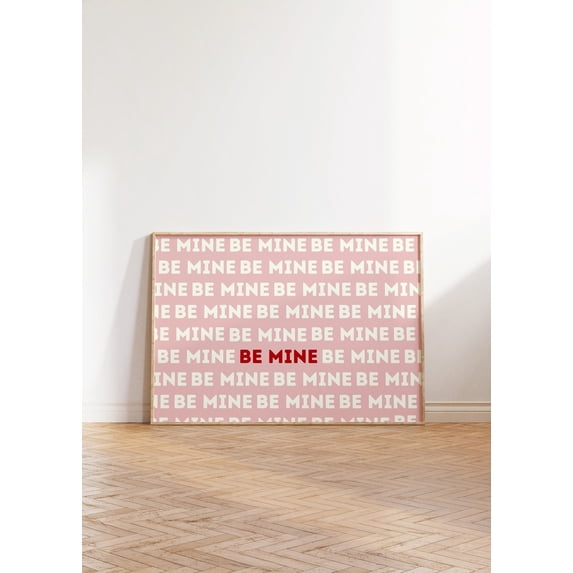 Be Mine Retro Heart Valentine Style Wall Art, Unframed Paper Print Size ...