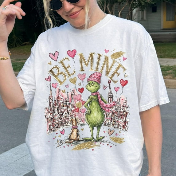 Be Mine Valentine Grumpy Green Character Back Print Graphic Tee ...
