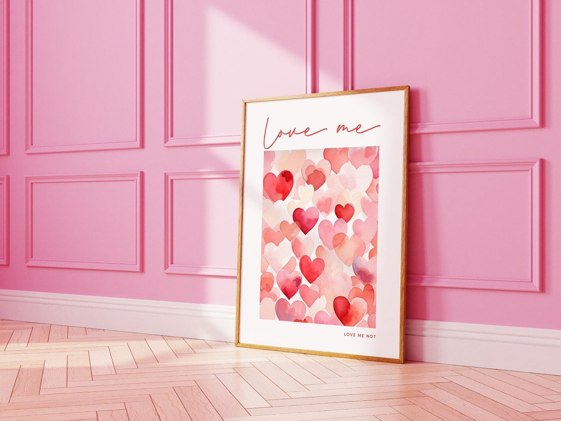 Be My Valentine Heart Love Hearts Poster Pink s Day Anniversary art her ...