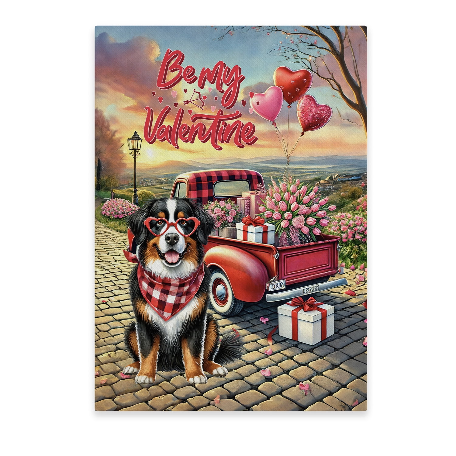 Be My Valentine's Bernese Mountain Dog Truck Full of Love Flower ...