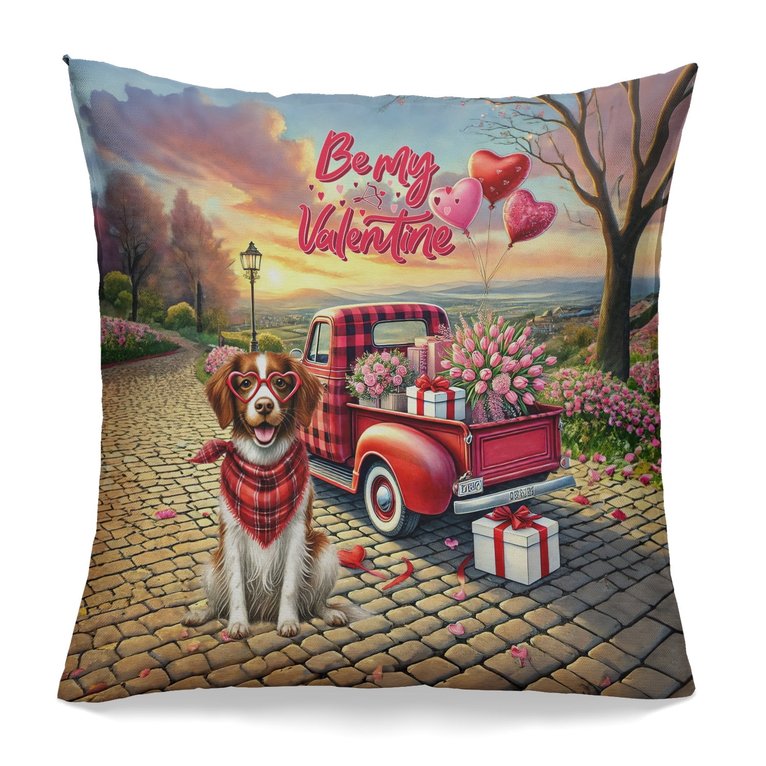 Be My Valentine's Brittany Spaniel Truck Full of Love Flower Balloon ...