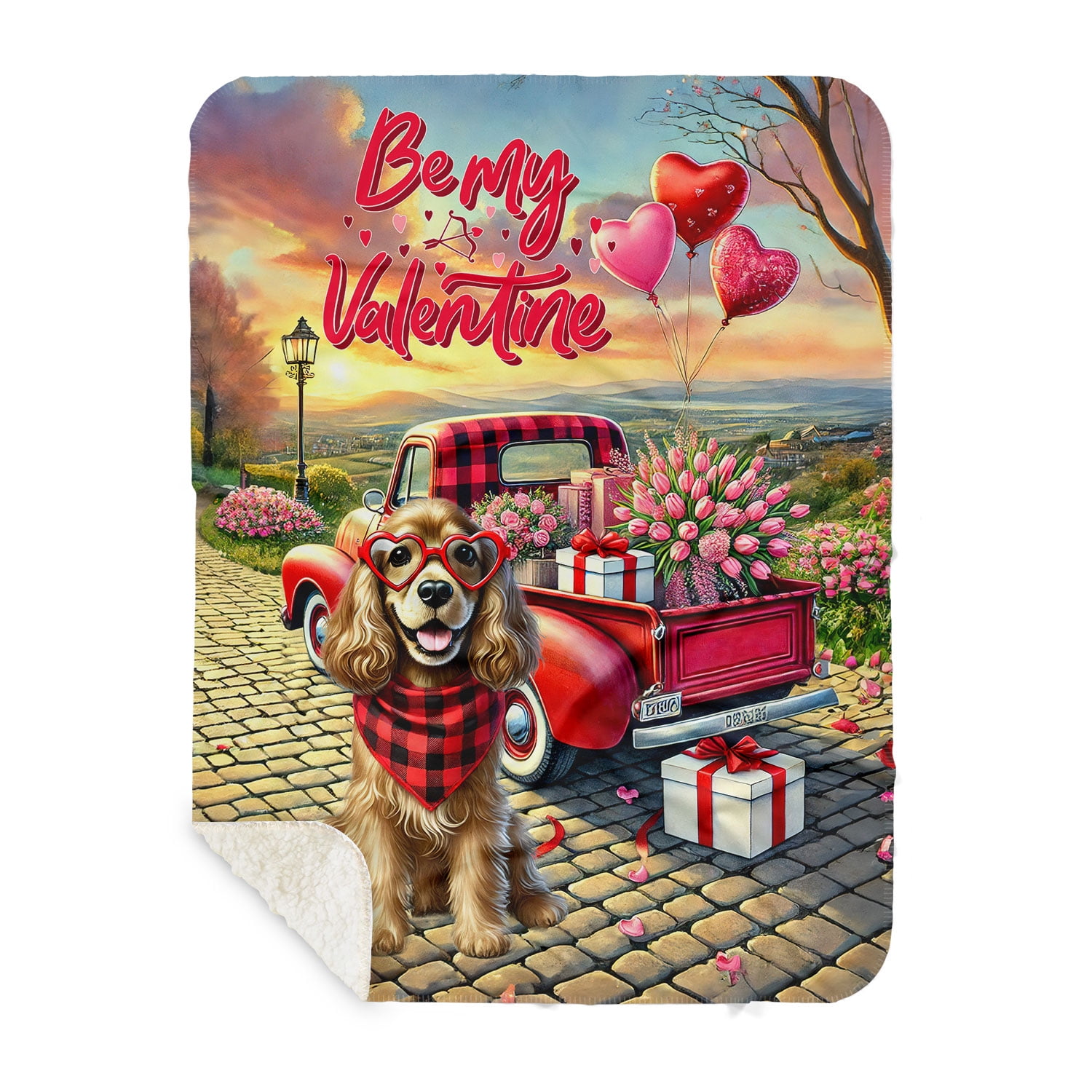 Be My Valentine's Cocker Spaniel Truck Full of Love Flower Balloon Cozy ...