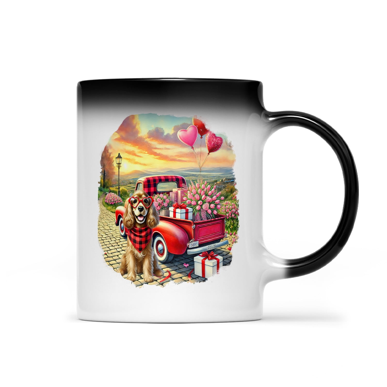 Be My Valentine's Cocker Spaniel Truck Full of Love Flower Balloon Heat ...