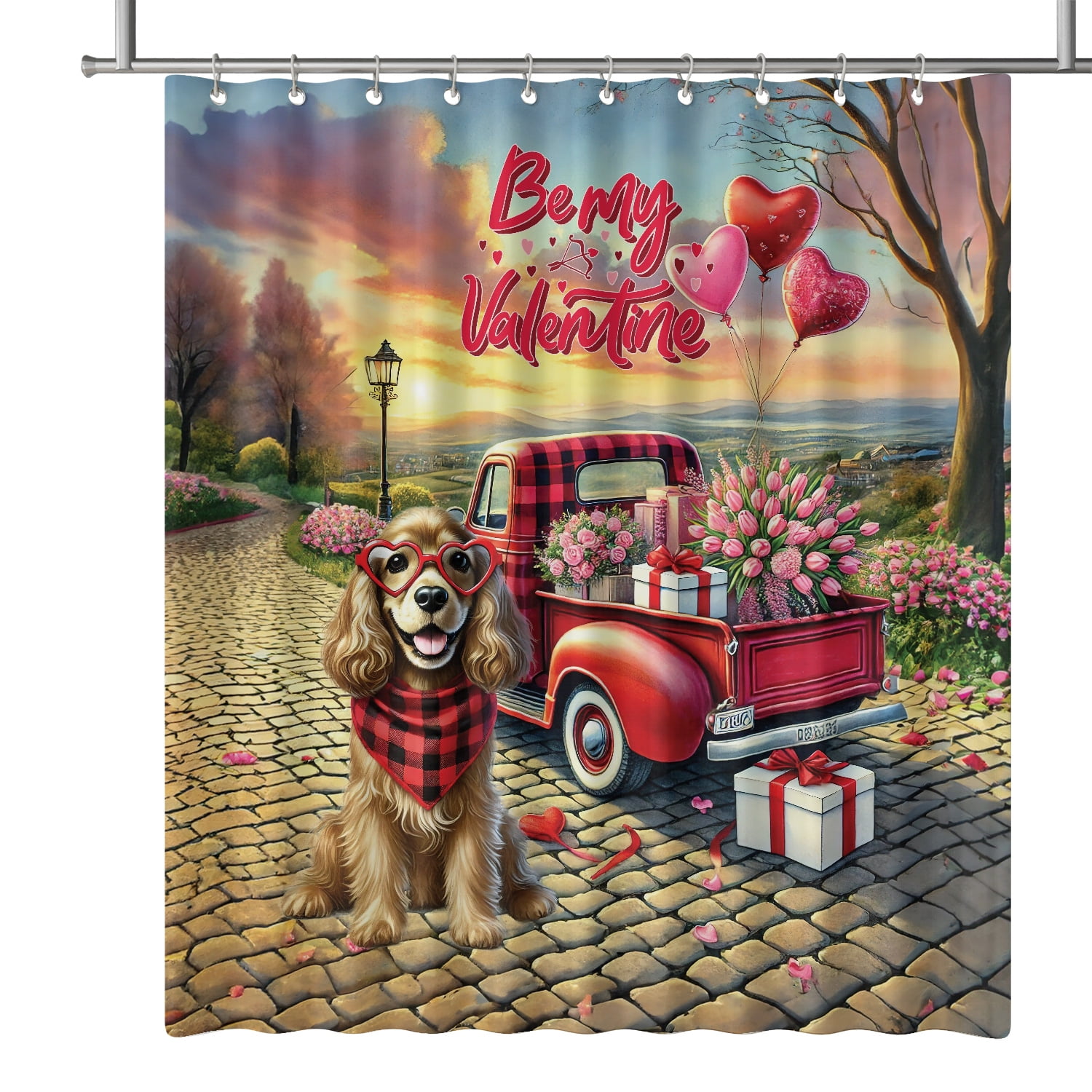 Be My Valentine's Cocker Spaniel Truck Full of Love Flower Balloon ...