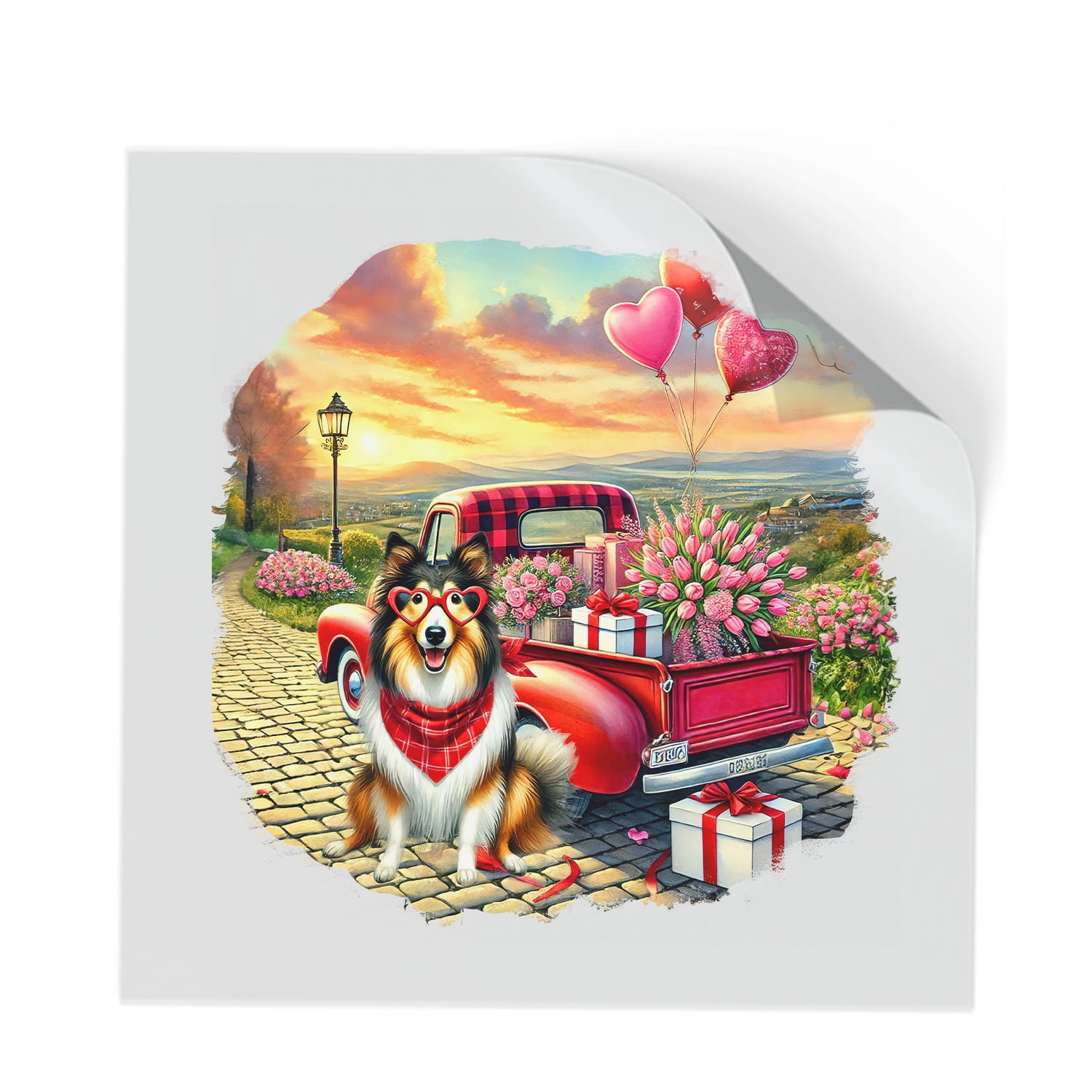 Be My Valentine's Collie Truck Full of Love Flower Balloon Cutout ...