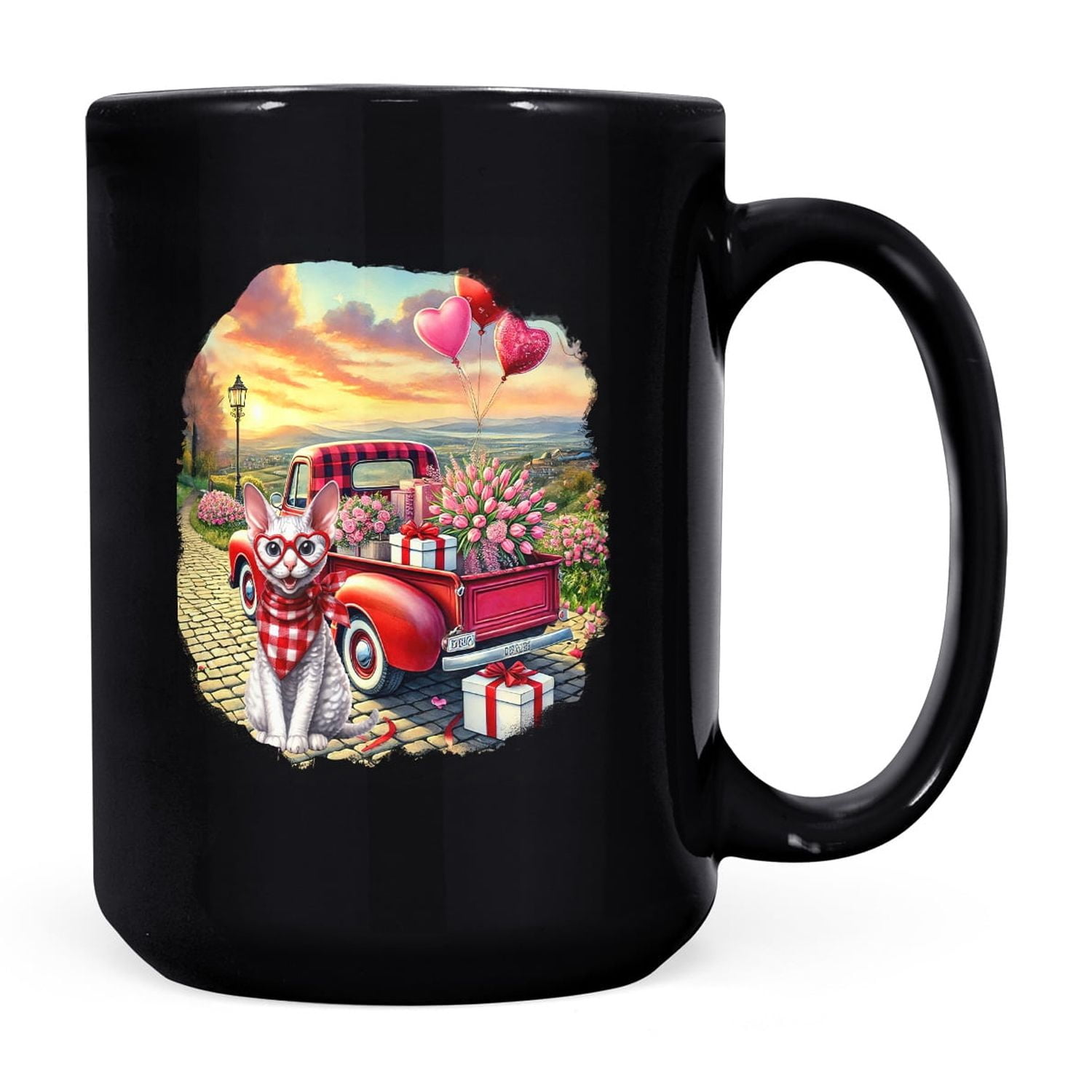 Be My Valentine's Devon Rex Truck Full of Love Flower Balloon Mug Cat ...