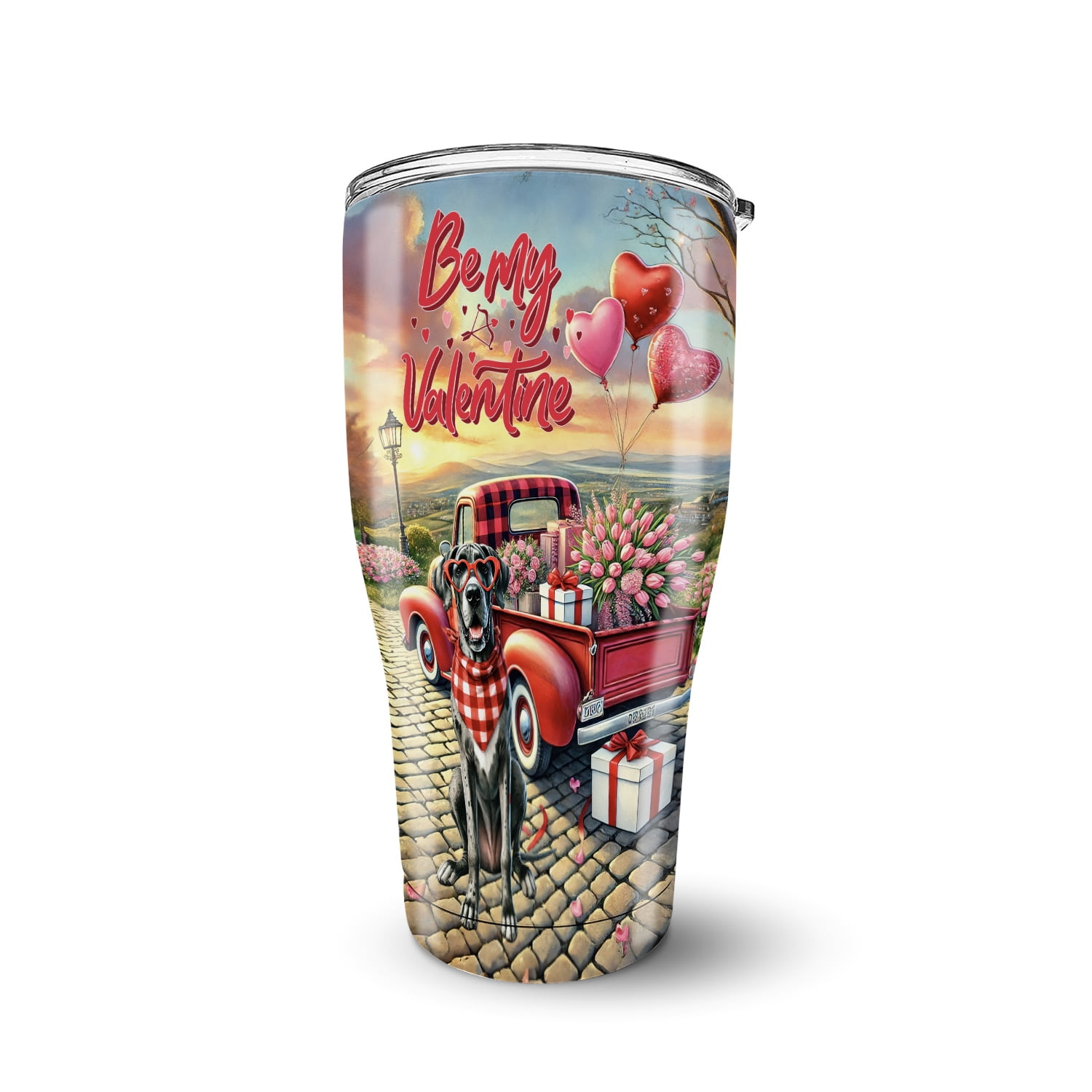 Be My Valentine's Great Dane Truck Full of Love Flower Balloon 30oz ...