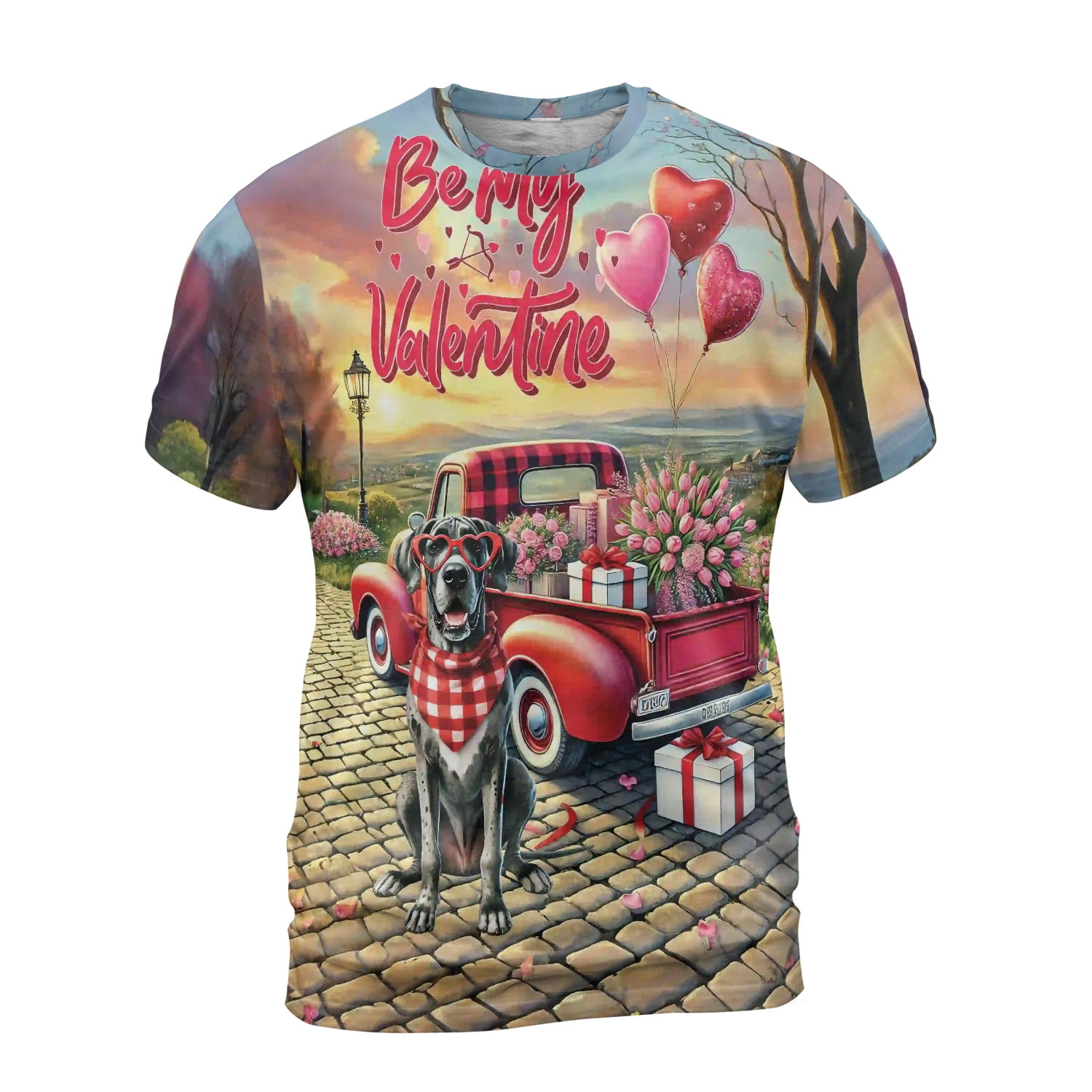 Be My Valentine's Great Dane Truck Full of Love Flower Balloon All Over ...