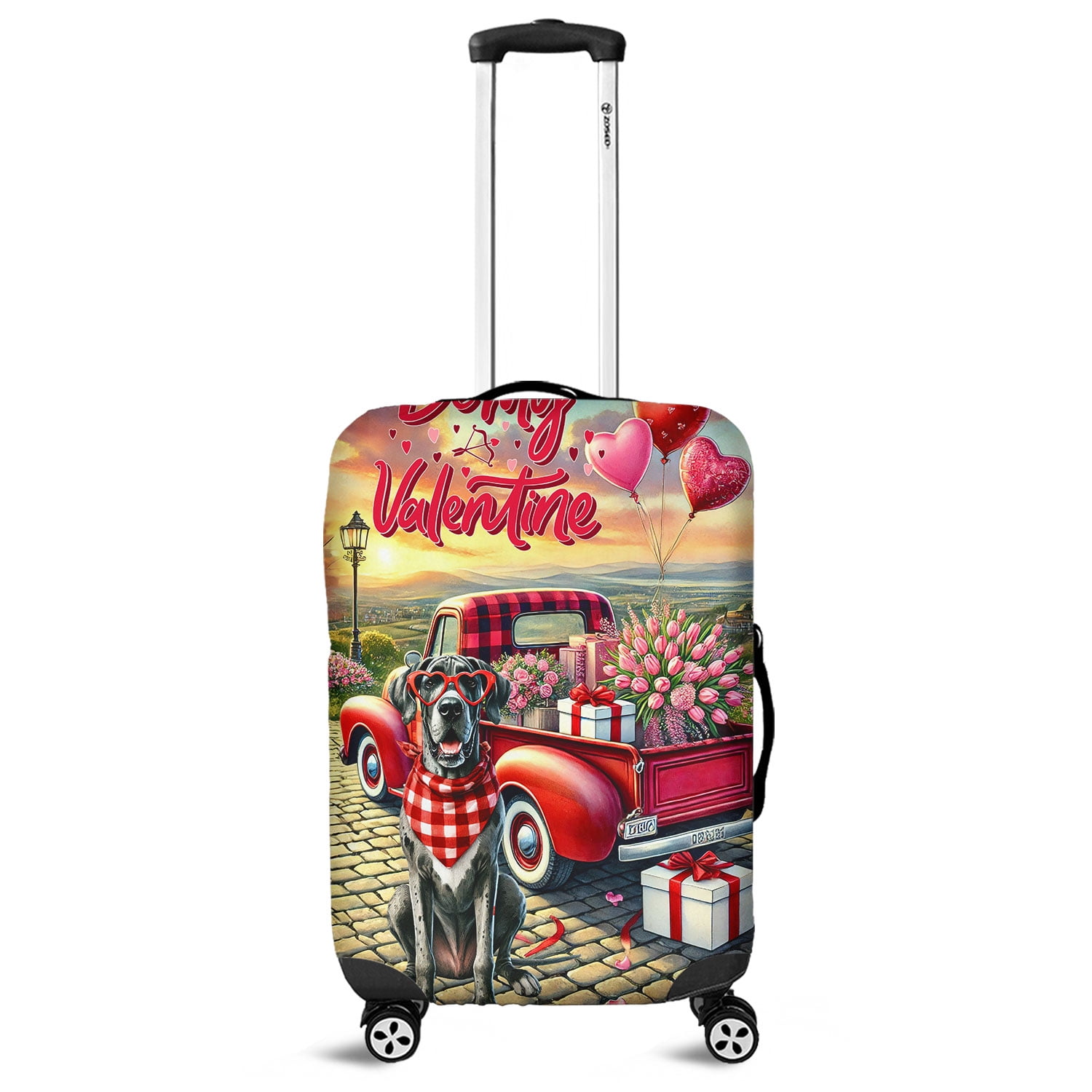 Be My Valentine's Great Dane Truck Full of Love Flower Balloon Travel Luggage Cover Danes Dog ...
