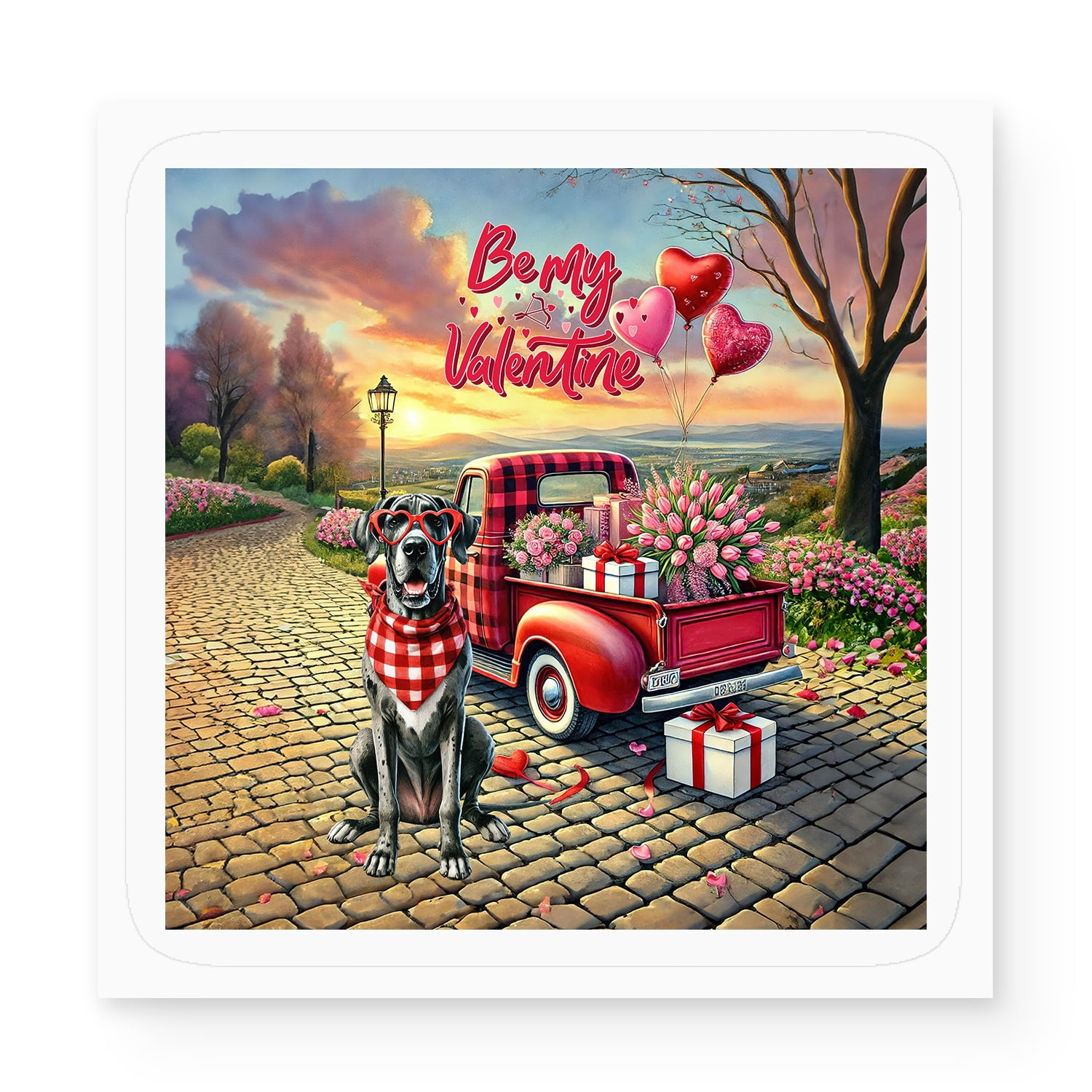 Be My Valentine's Great Dane Truck Full of Love Flower Balloon Vinyl ...