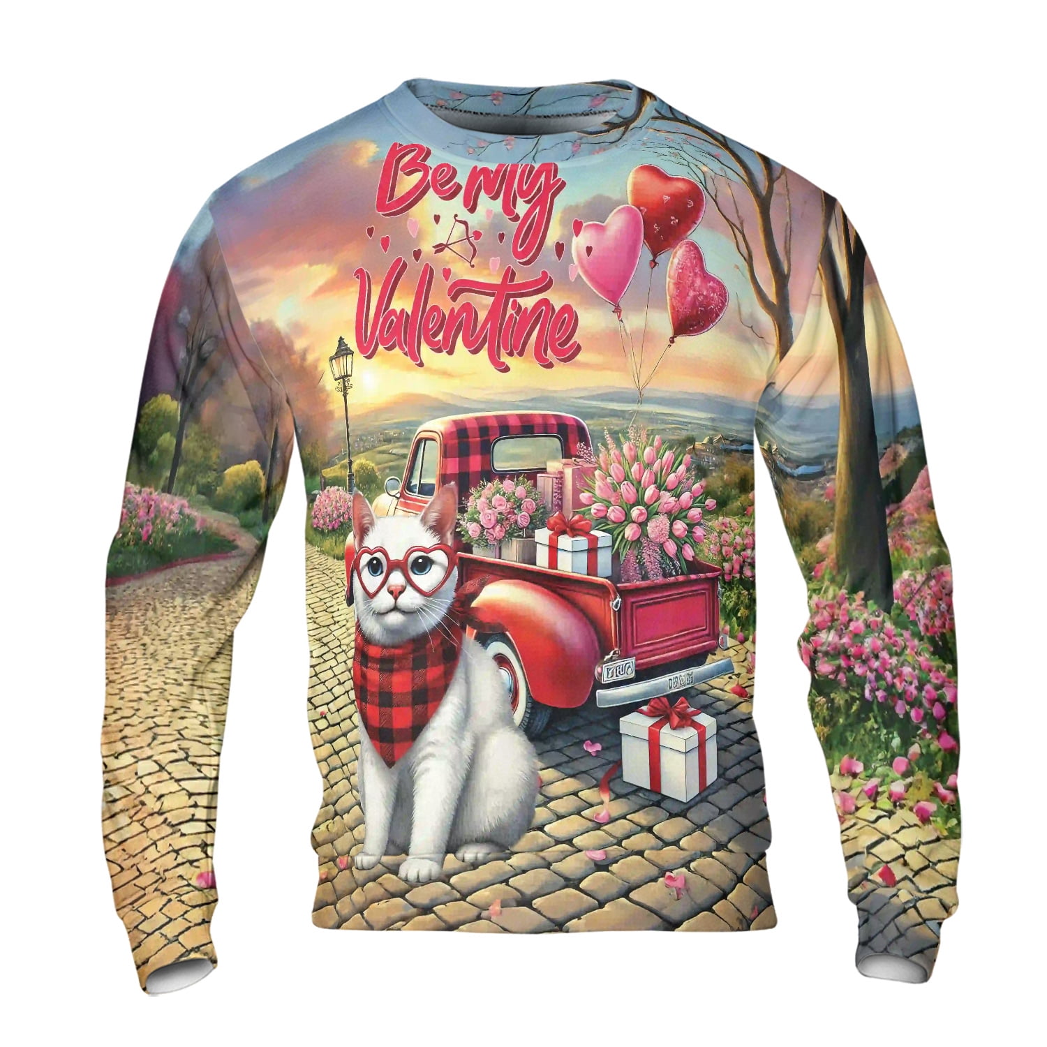 Be My Valentine's Manx Truck Full of Love Flower Balloon All Over Print 3D Sweatshirt Unisex ...