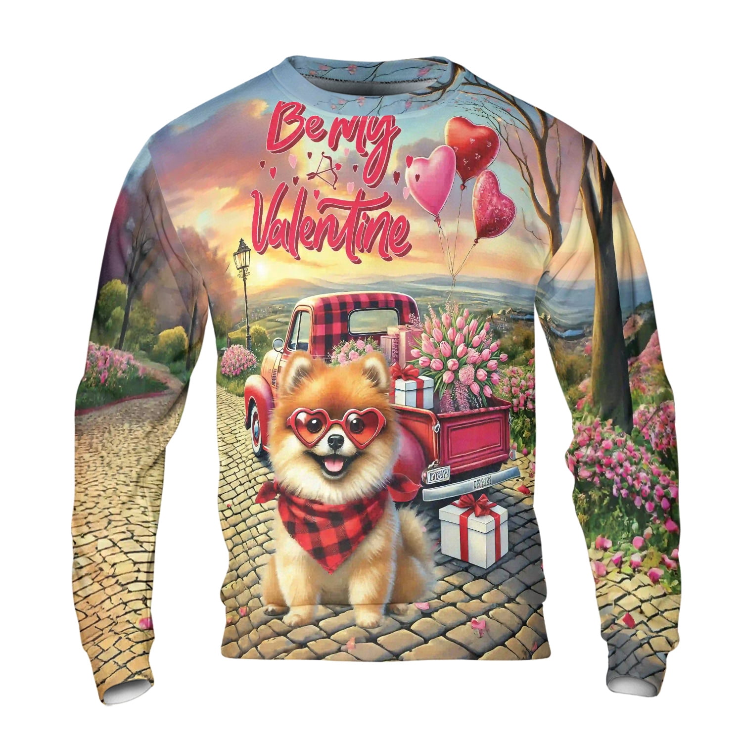 Be My Valentine's Pomeranian Truck Full of Love Flower Balloon All Over ...