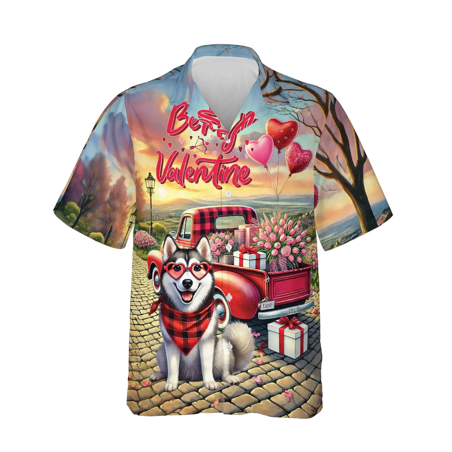 Be My Valentine's Siberian Husky Truck Full of Love Flower Balloon ...