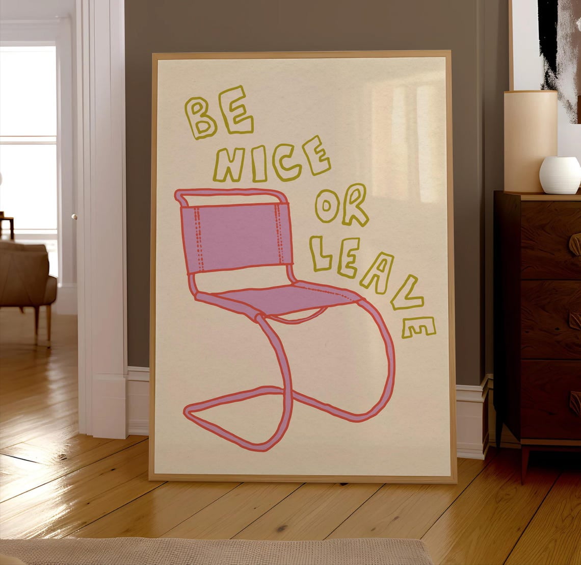 Be Nice Or Leave Chair Trendy Coquette Wall Art, Unframed Paper Poster ...