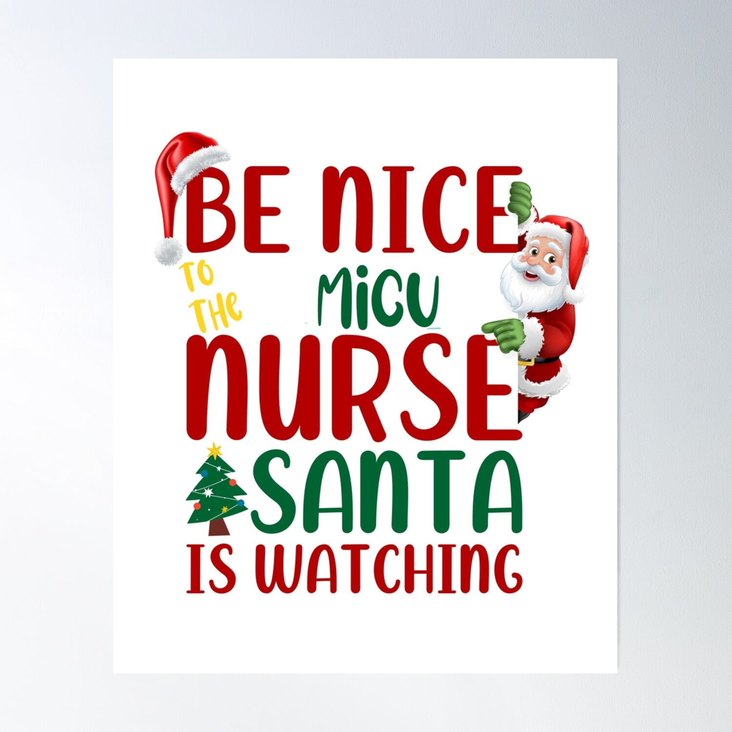 Be Nice To The Micu Nurse Santa Is Watching Poster Wall Art, Modern ...