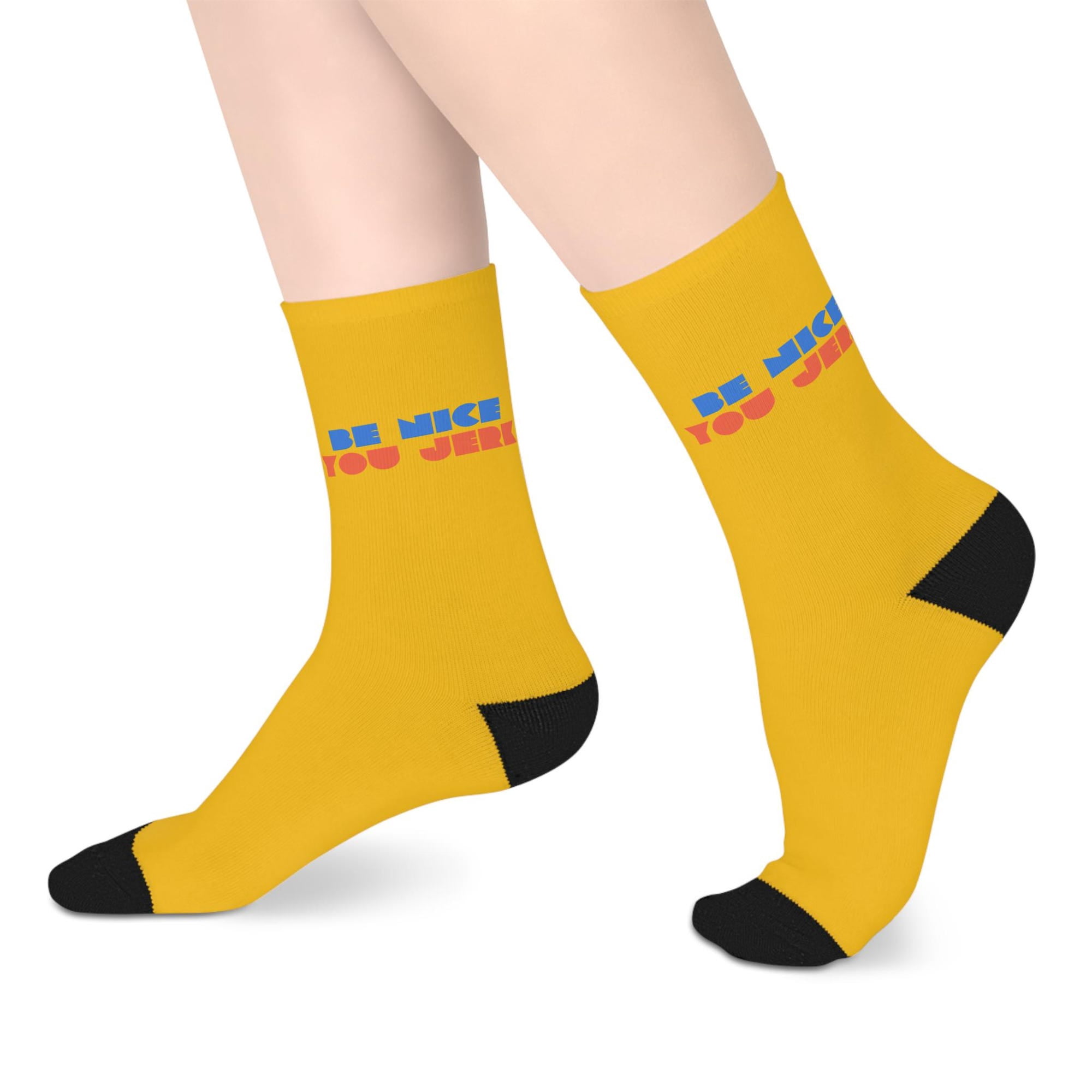 Be Nice You Jerk Disco Duck Midlength Socks Yellow Retro Text - Walmart.com