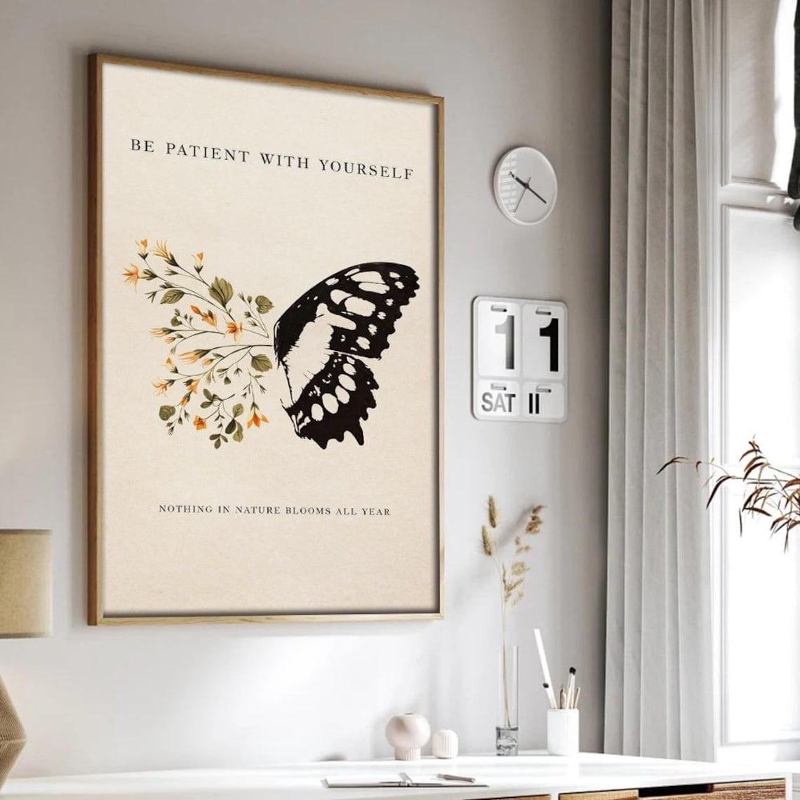 Be Patient Butterfly Poster with Botanical Self Care Quote Unframed ...