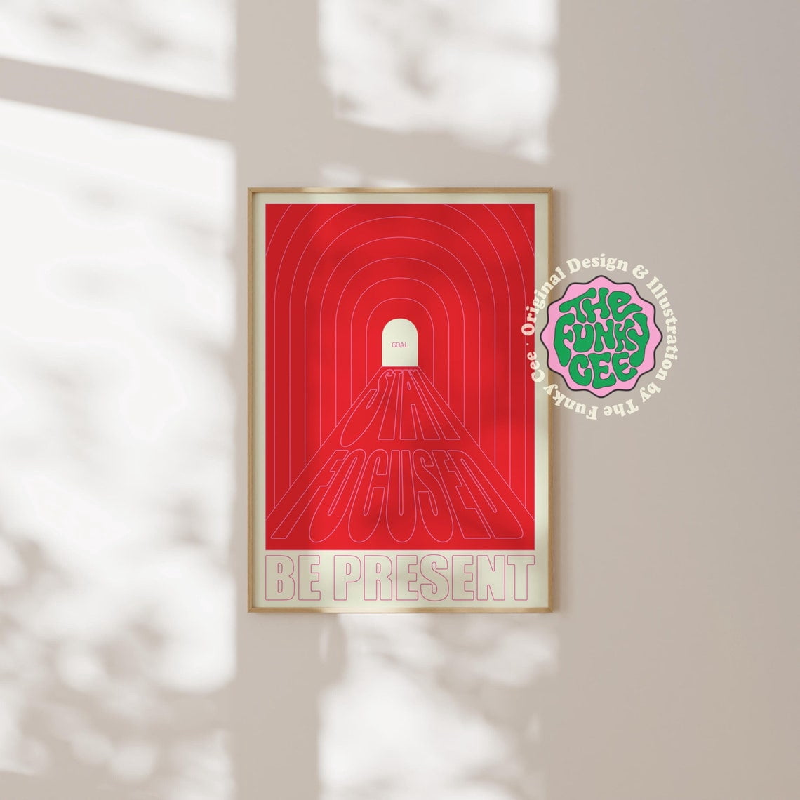 Be Present Minimalist Red Typography Trendy Red Home Decor, Unframed ...