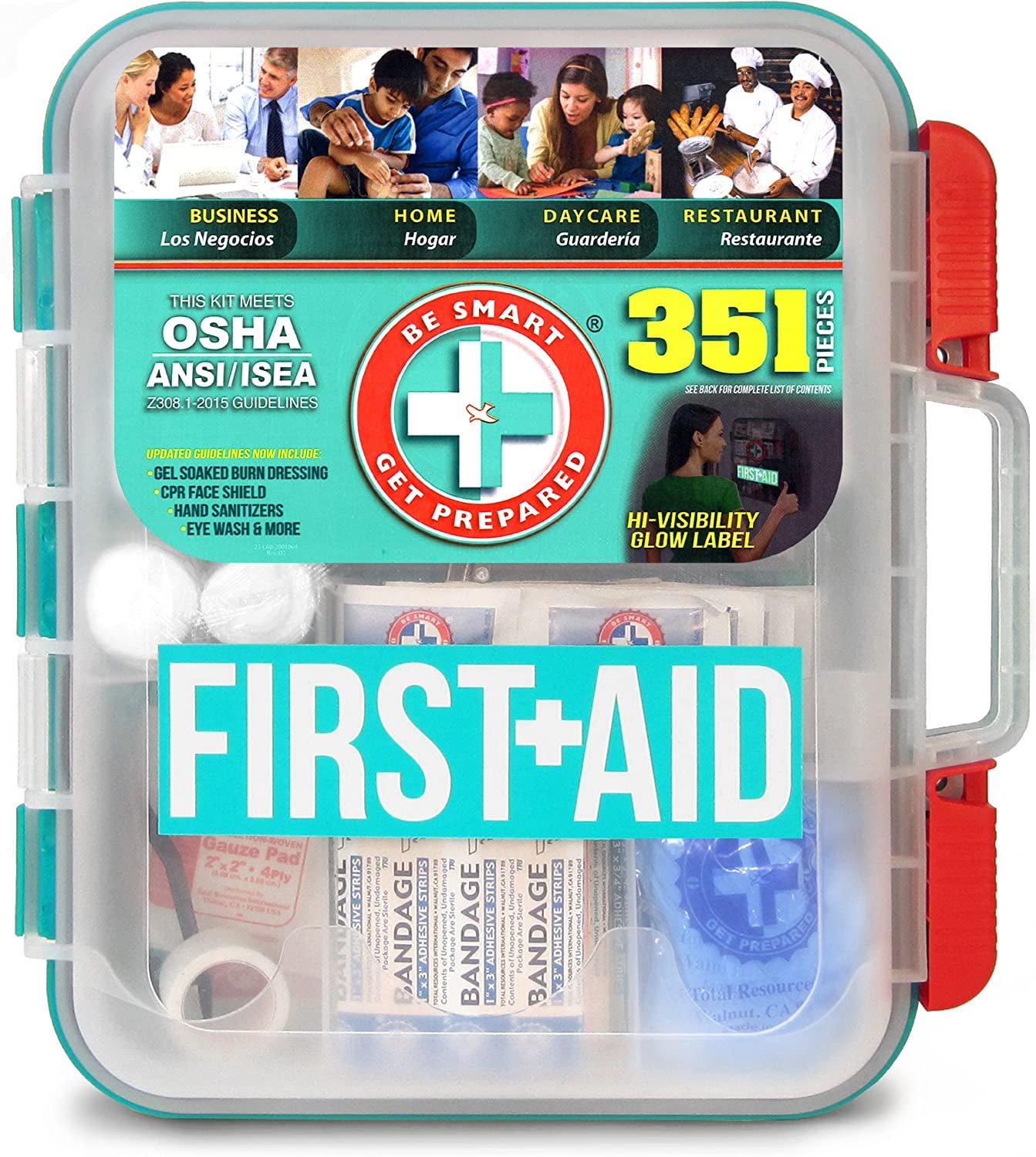 Be Smart Get Prepared - 351 Piece First Aid Kit - Exceeds OSHA ANSI ...