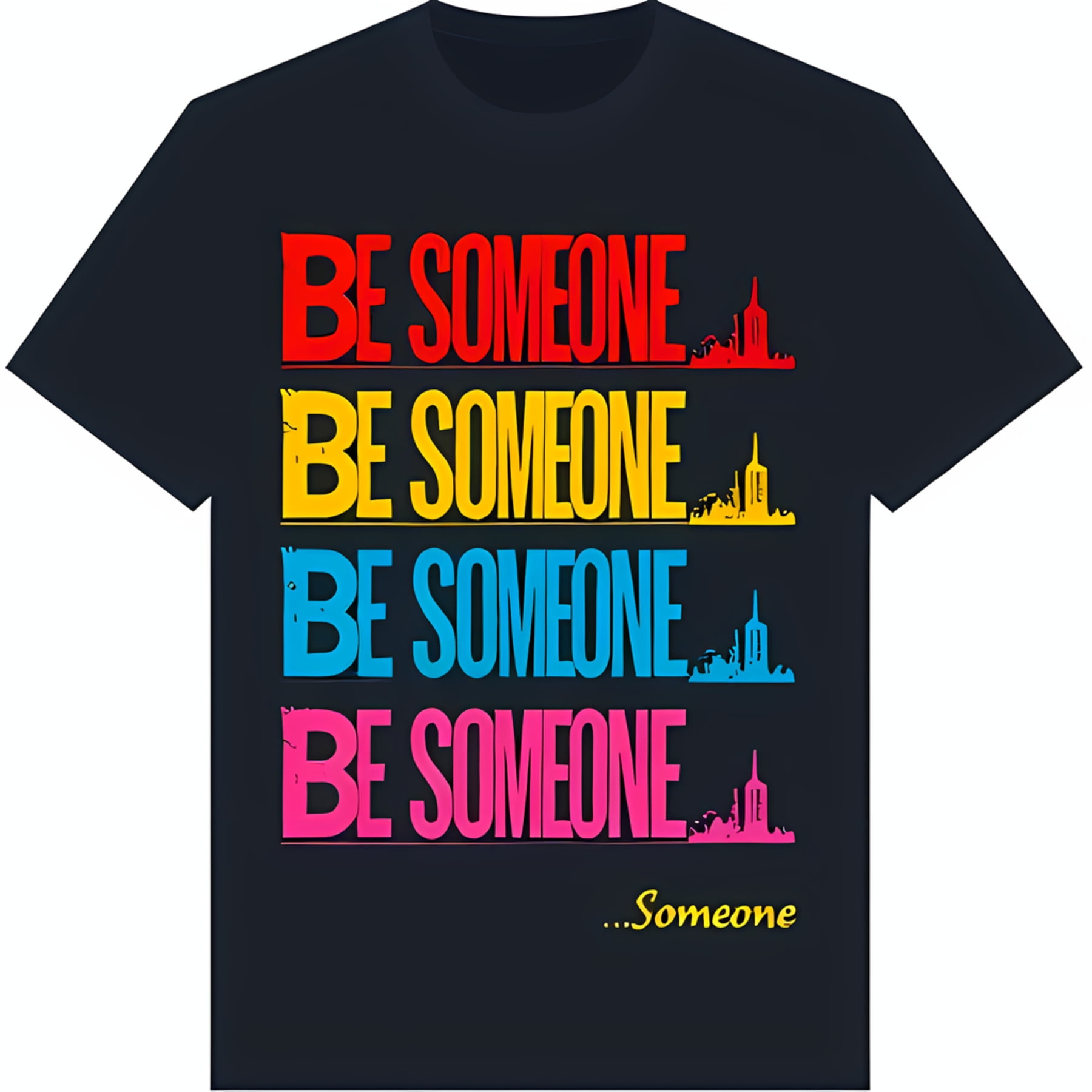 Be Someone Graphic Black T-Shirt with Colorful Text & City Design ...