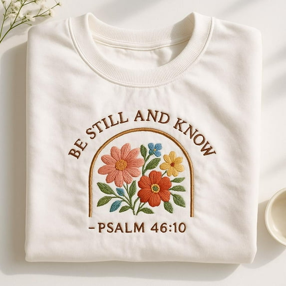 Be Still And Know Embroidered Sweatshirt, Floral Christian Shirt, Bible ...
