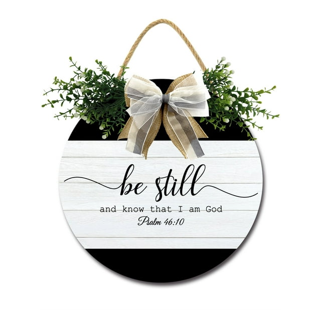 Be Still Sign Front Door Porch Decorations, Round Rustic Wood Hanging ...