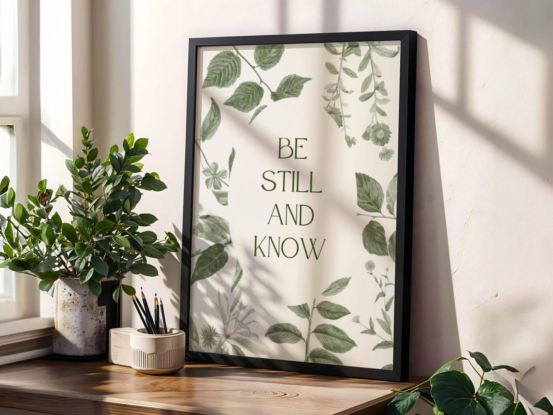 Be Still and Know Poster Botanical Scripture Art Inspired by Psalm 46: ...