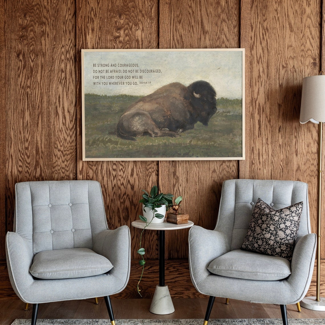 Be Strong And Courageous Buffalo Scripture Boys Room Wall Art Joshua 1 ...