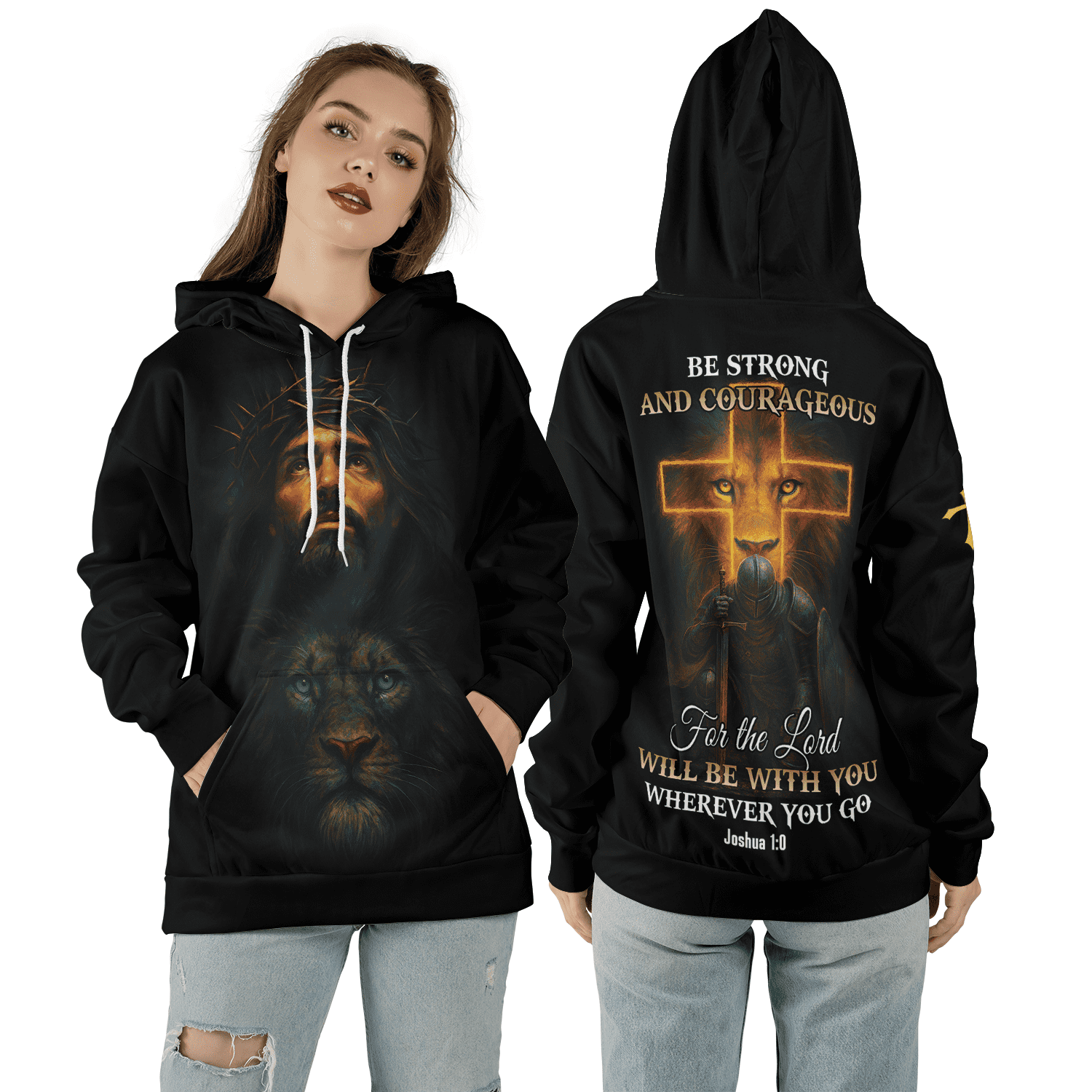 Be Strong And Courageous Jesus 3D Hoodie, Christian Faith Cross 3D ...