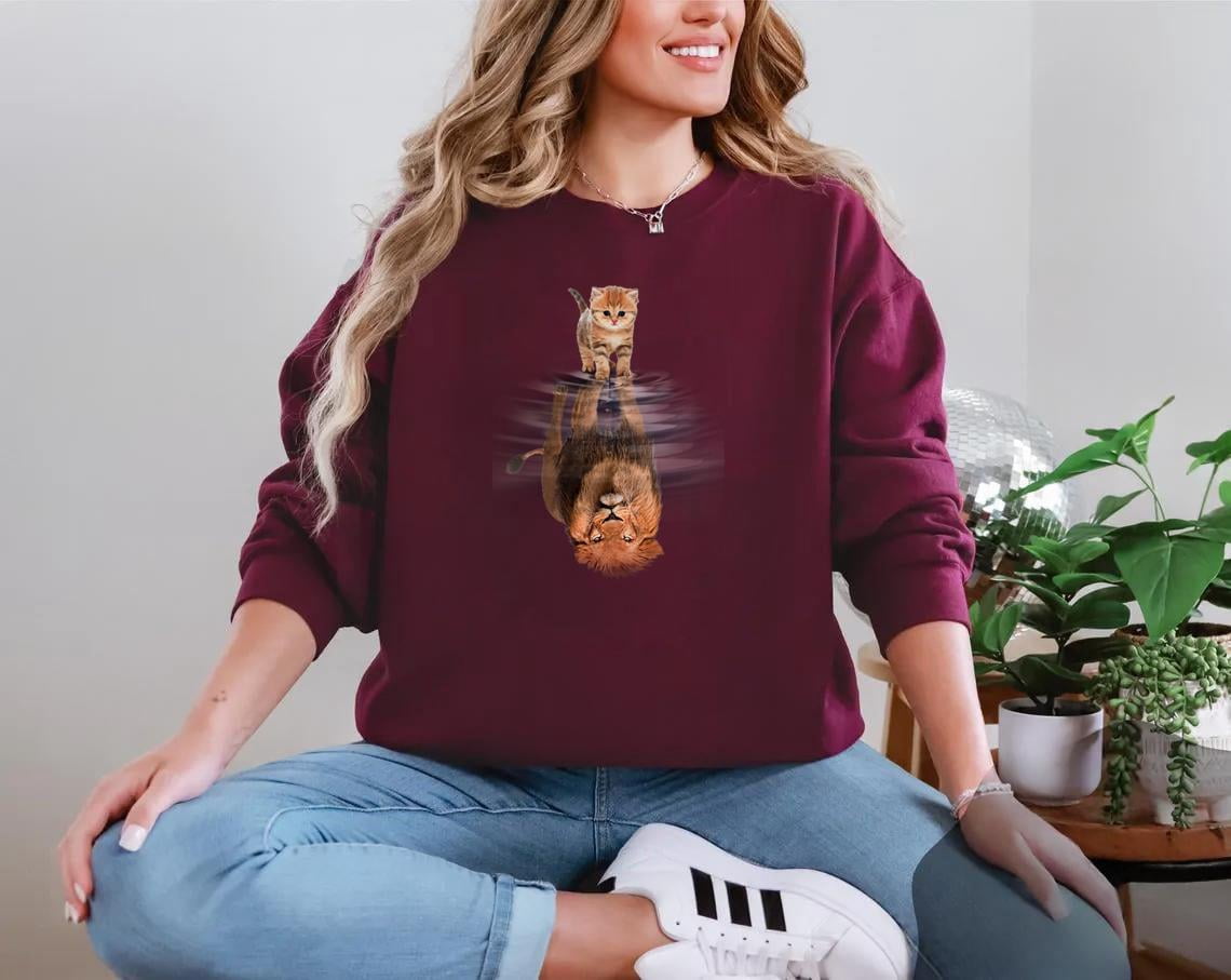 Be Strong Animal Power Sweatshirt Featuring Cat and Lion Quote Art, for ...