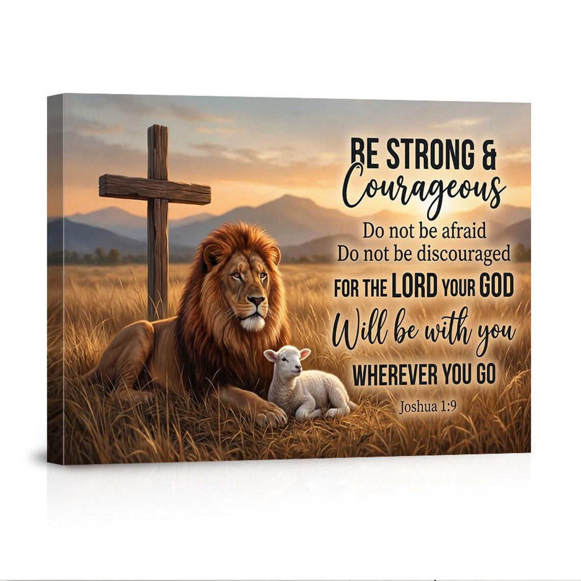 Be Strong Courageous Christian Lion And Lamb Joshua 1 9 Bible Verse ...