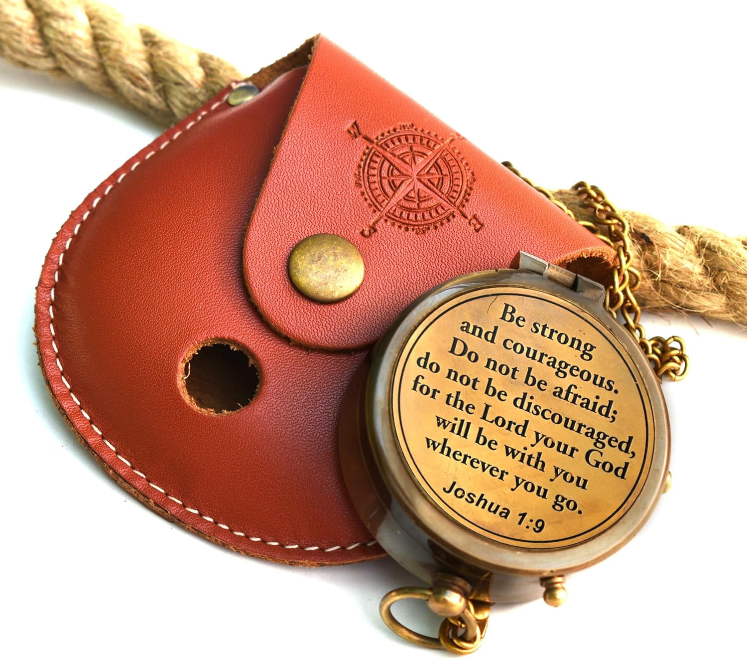 Be Strong and Courageous (Joshua 1:9) Brass Compass with wooden Box ...
