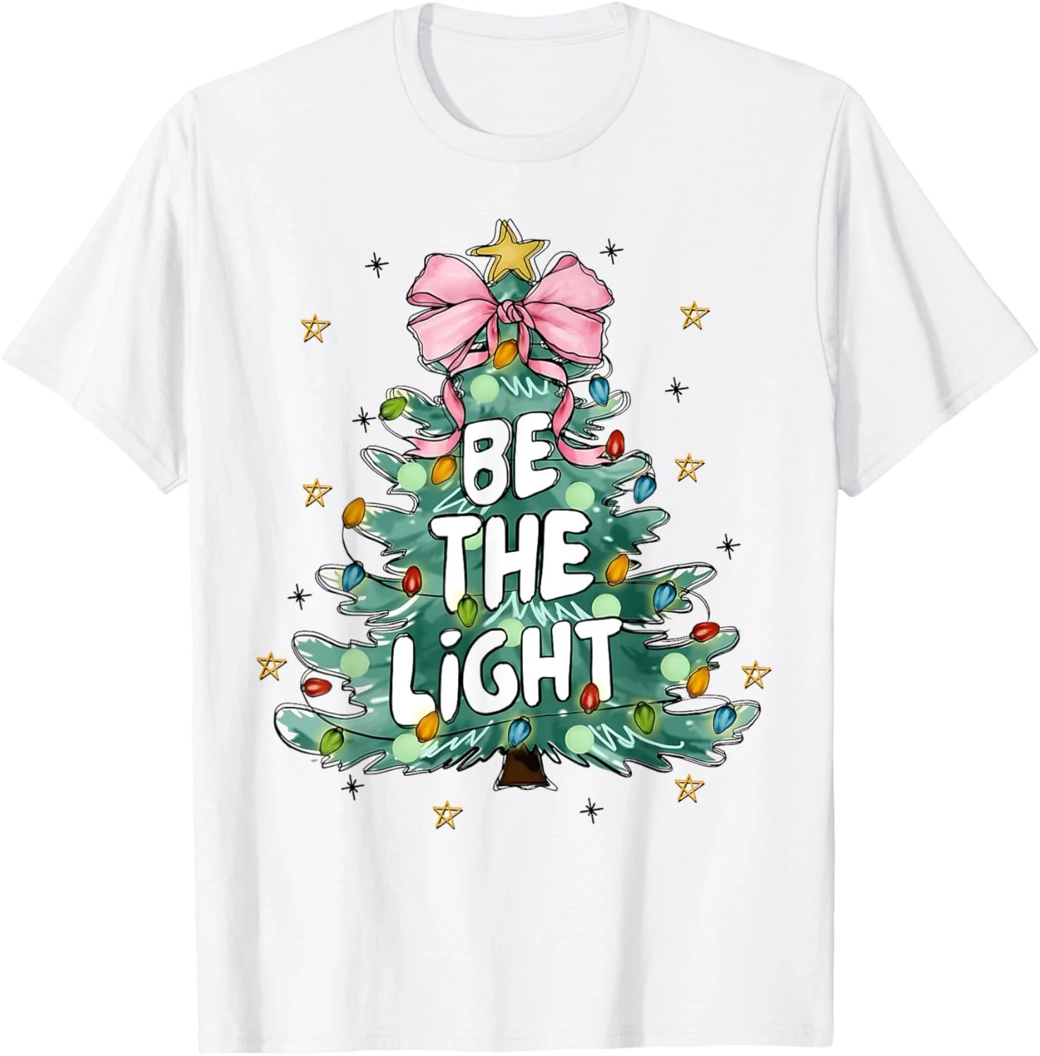 Be The Light Christmas Tree Faith Inspired Bible Verse Graphic Unisex T ...