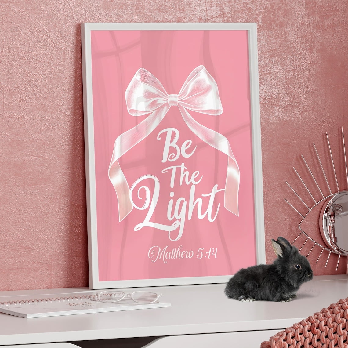 Be The Light Matthew 5:14 Pink Bow Art Poster Or, Feminine Bible Verse ...