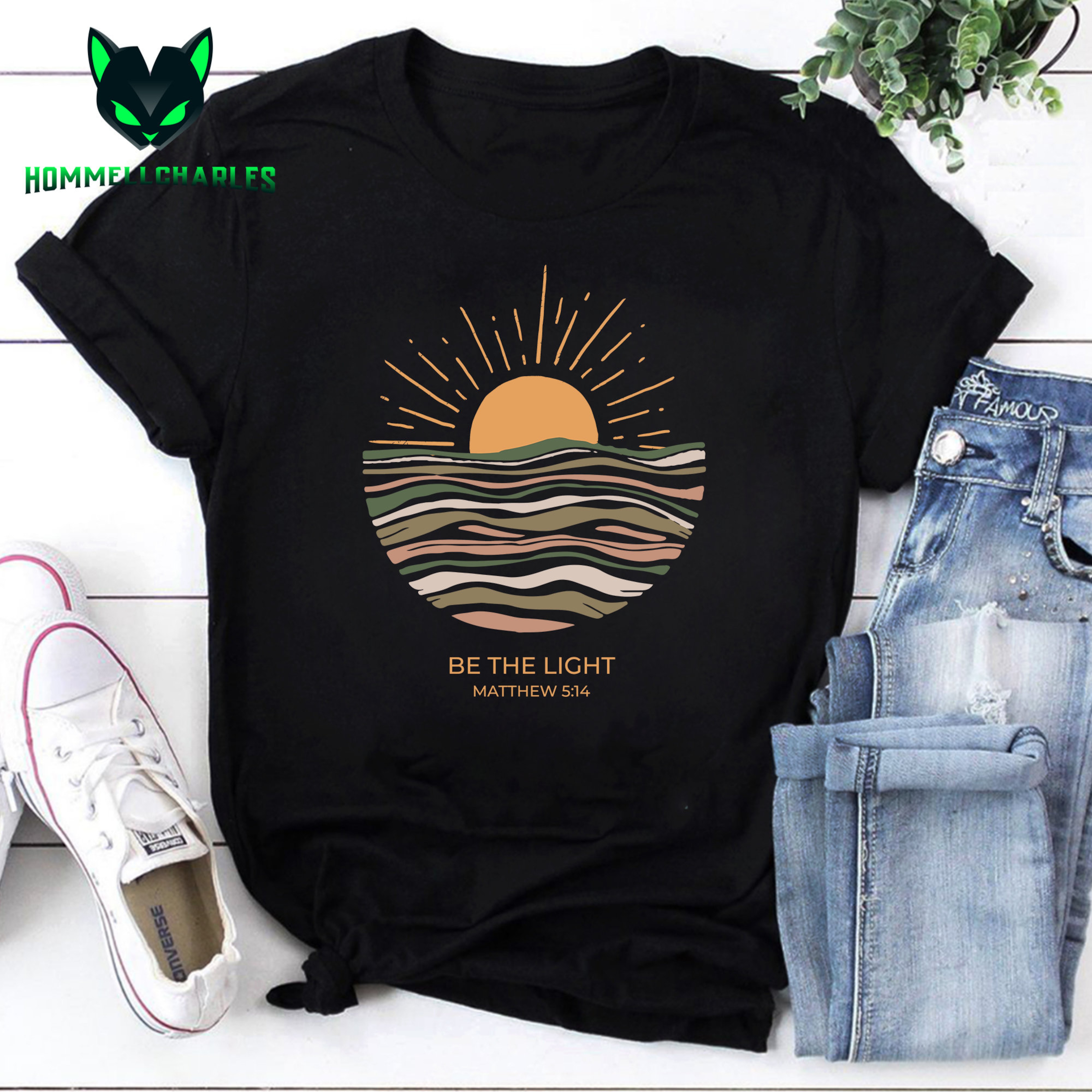 Be The Light Retro Christian Shirt, Boho Bible Verse Sunburst Sea Sun ...