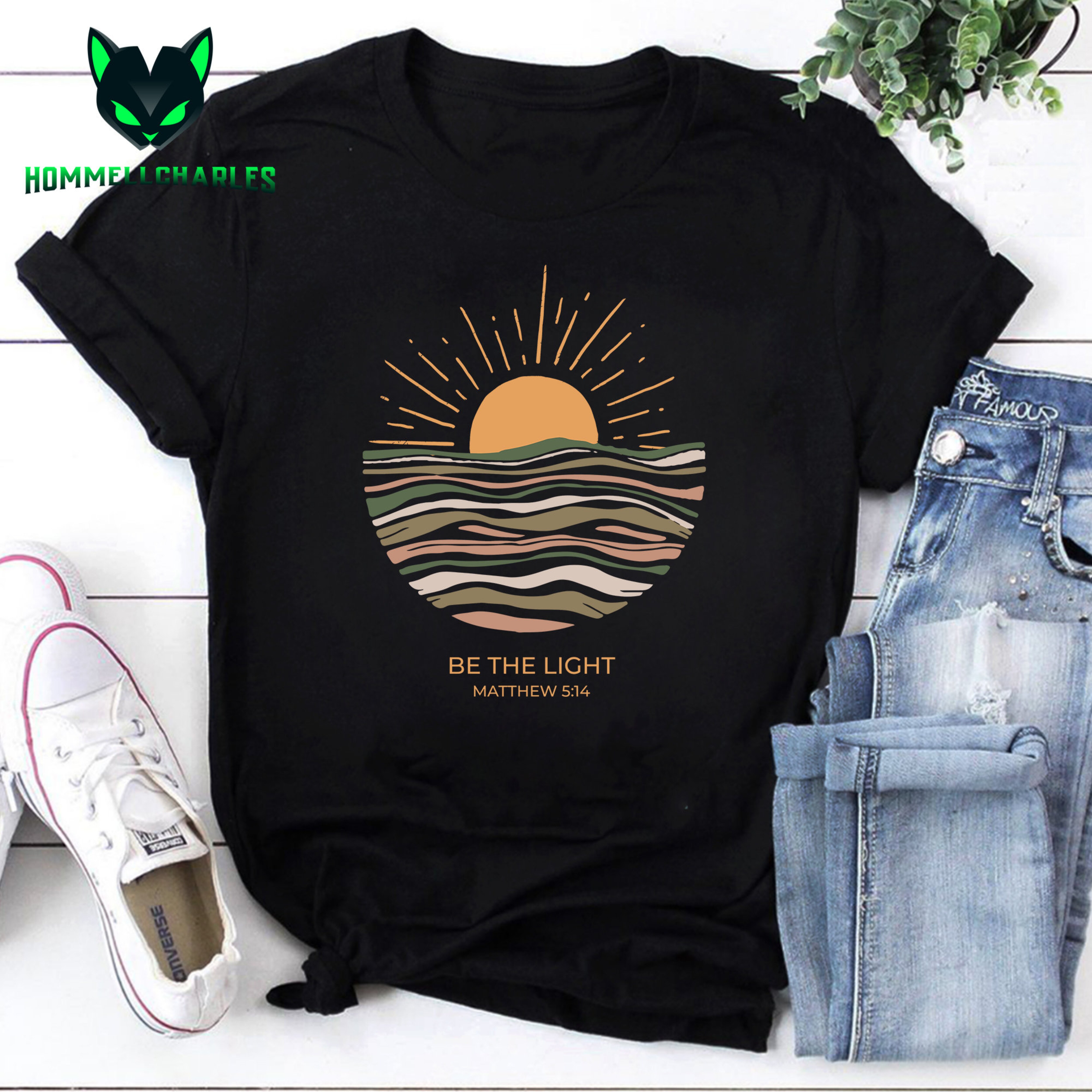 Be The Light Retro Christian Shirt, Boho Bible Verse Sunburst Sea Sun ...