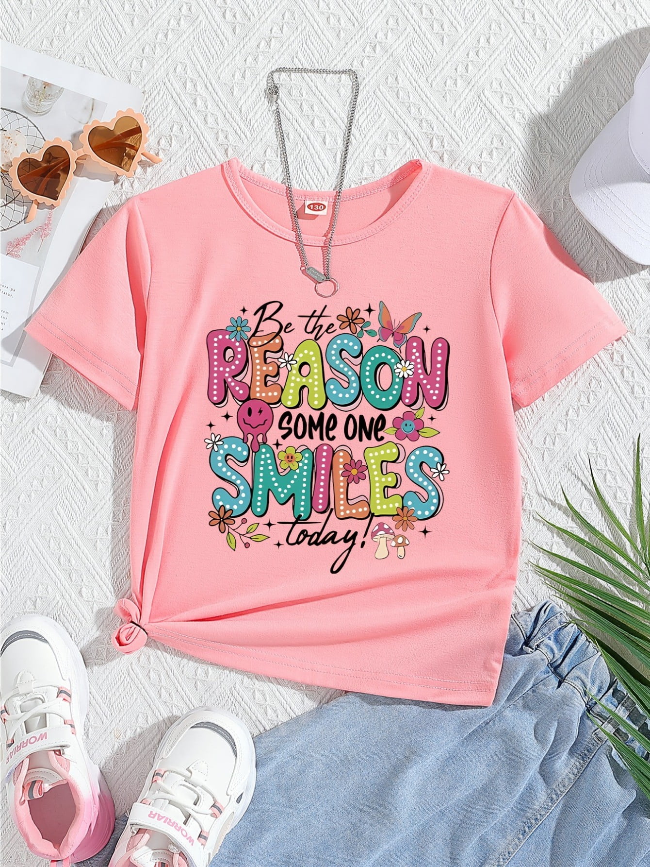 Be The Reason Someone Smiles Today & Cartoon Flowers Graphic Print Tee ...