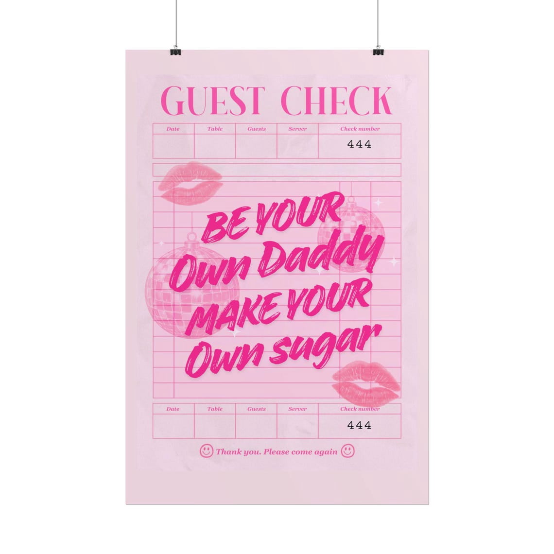 Be Your Own Daddy Pink Guest Check Art Print | Retro Diner Poster ...
