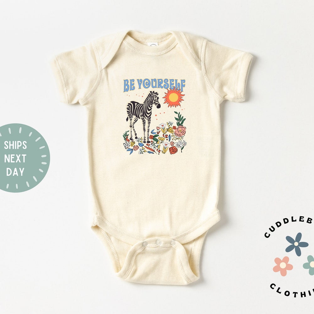 Be Yourself Baby Bodysuit, Cute Zebra and Flowers Positivity Baby ...
