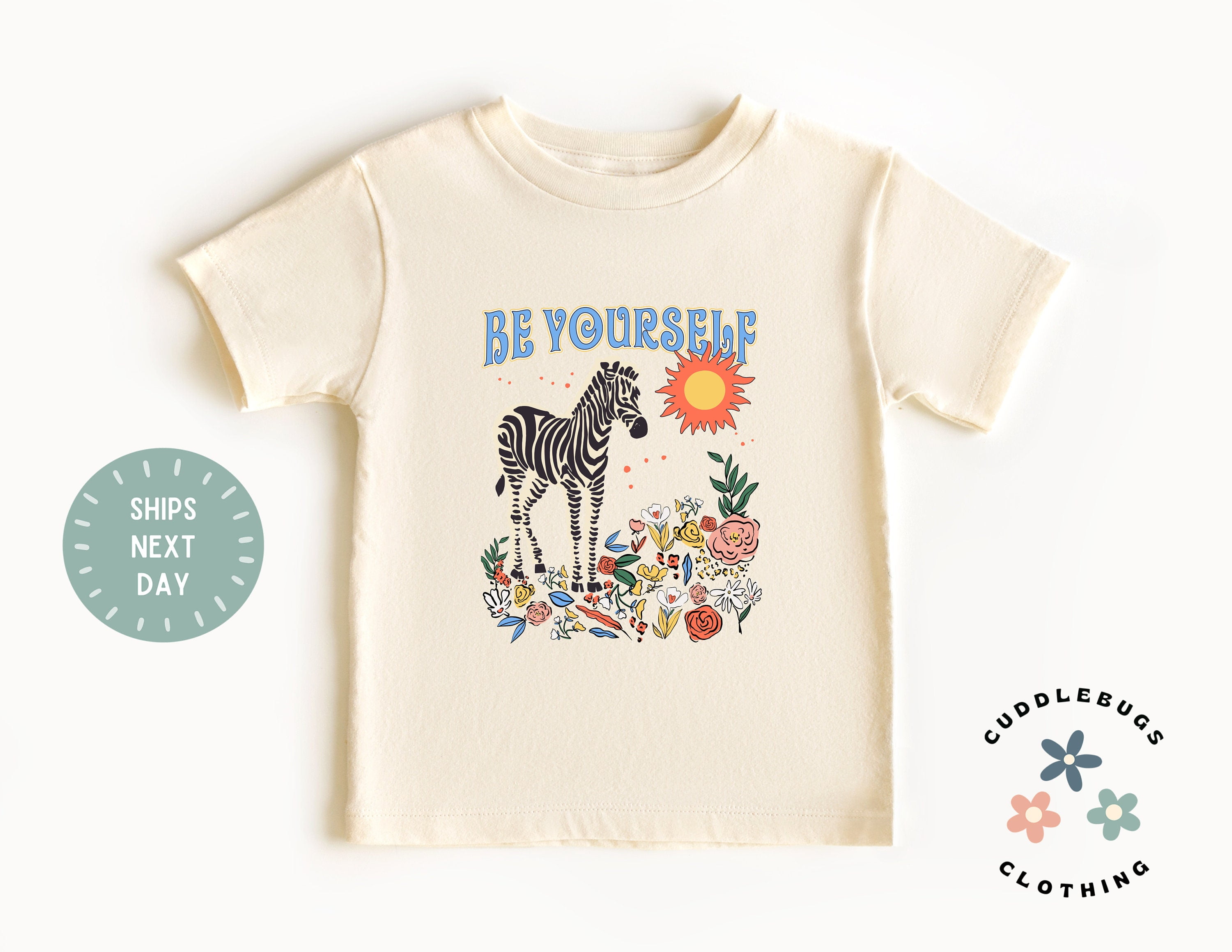 Be Yourself Kids Shirt, Cute Zebra And Flowers Girls Tee, Gift For Girl ...
