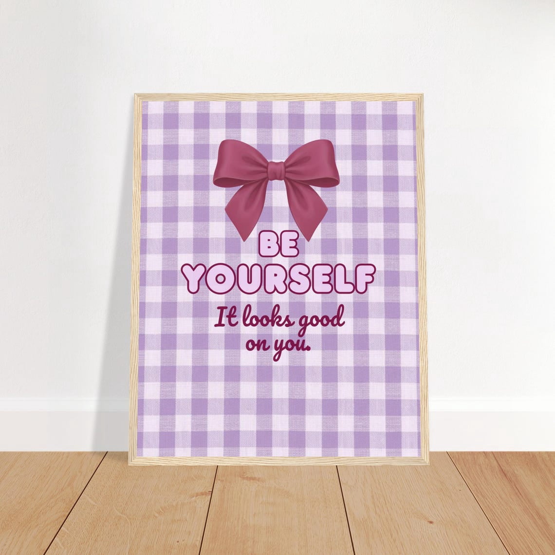 Be Yourself Lavender Gingham Poster Motivational Girls Art, Stretched ...