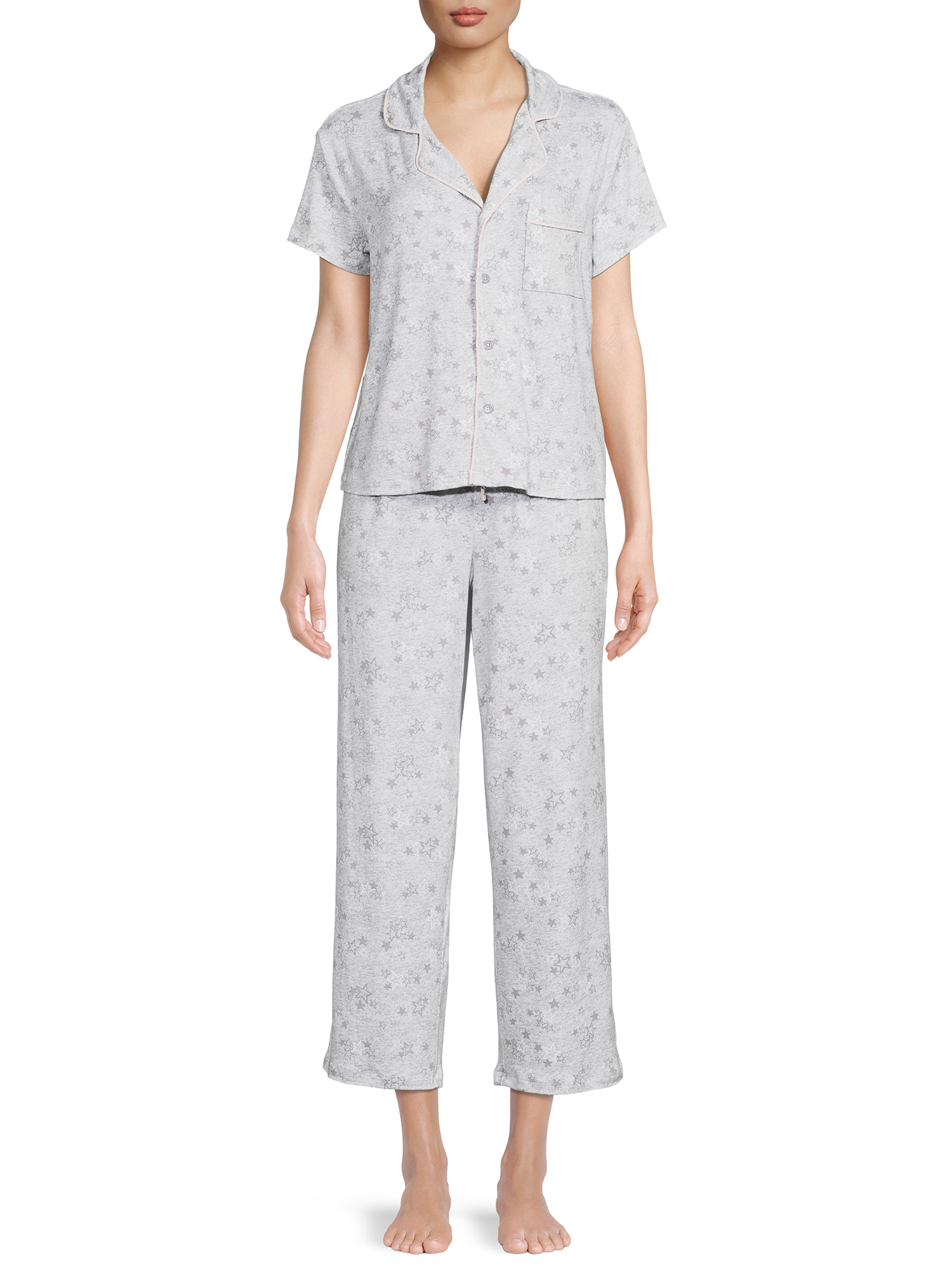 Be Yourself Women's and Women's Plus Notch Collar Top and Capri Sleep ...