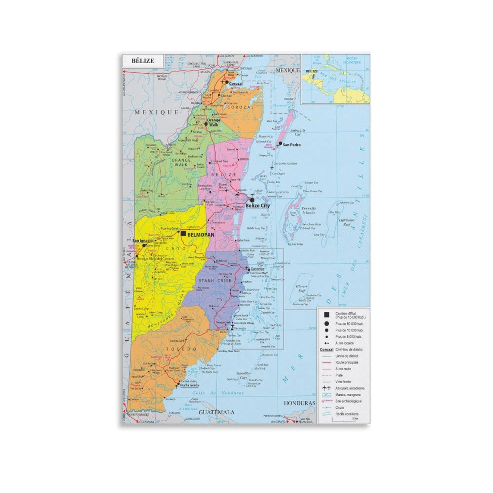 Be-lize Map Posters Artworks Picture Print Poster Wall Art Painting ...