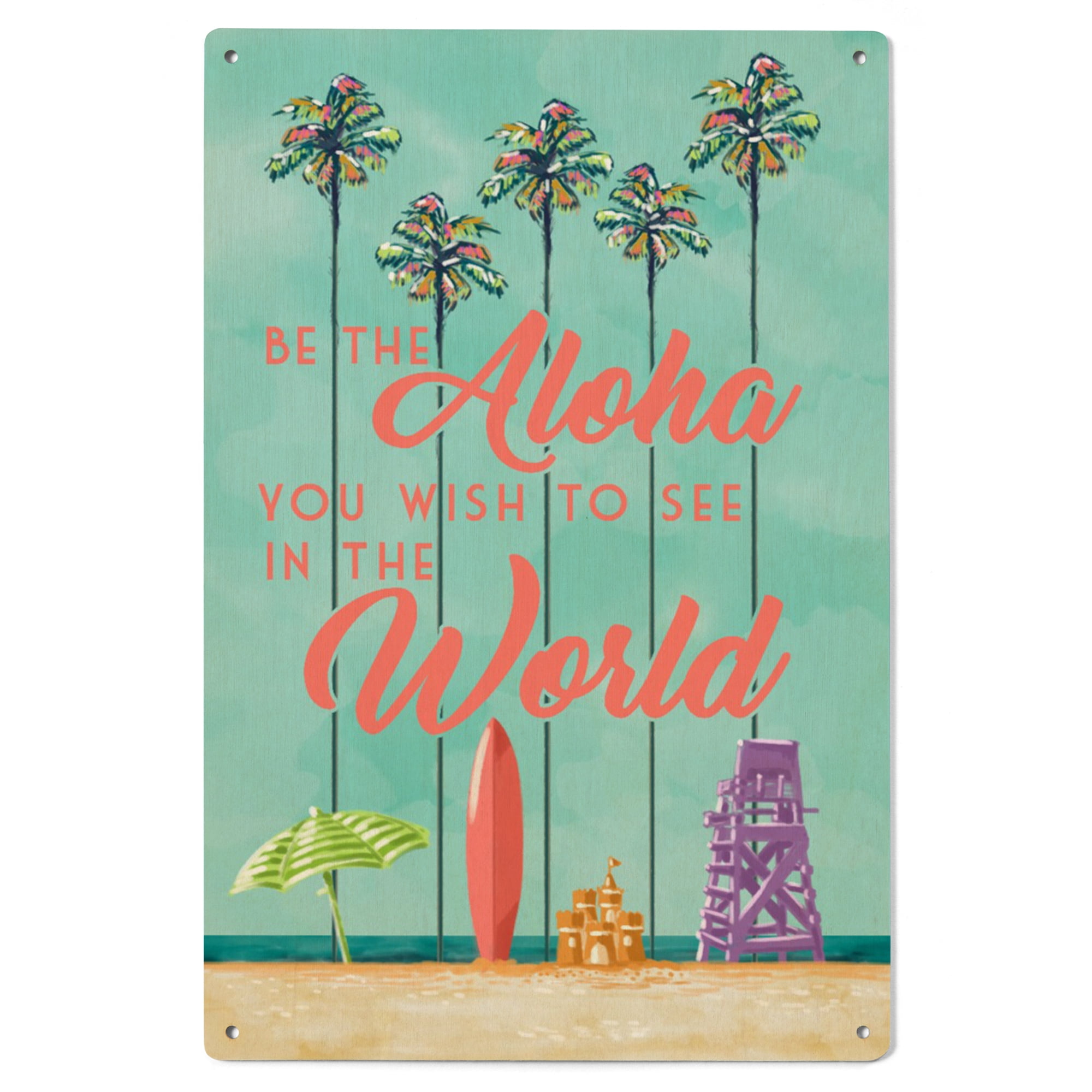Be the Aloha, Tall Palms Beach Scene Birch Wood Wall Sign (6x9 Rustic ...
